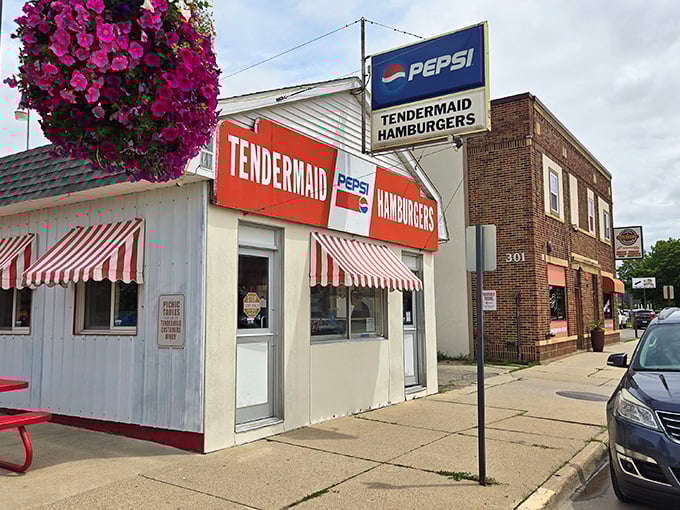 The iconic Tendermaid storefront in Austin, Minnesota &ndash; where time stands still but the grill keeps sizzling since 1938.