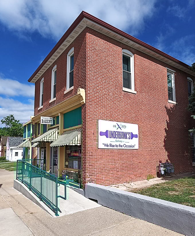 A brick cornerstone of culinary tradition, Underbrink's Bakery has been satisfying sweet cravings since 1929 with its distinctive green storefront.