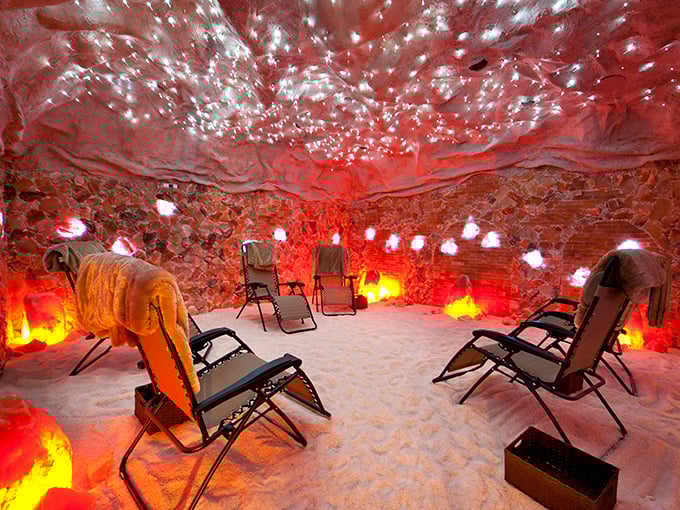 Step into another world where glowing pink salt and zero-gravity chairs invite deep relaxation and respiratory healing.