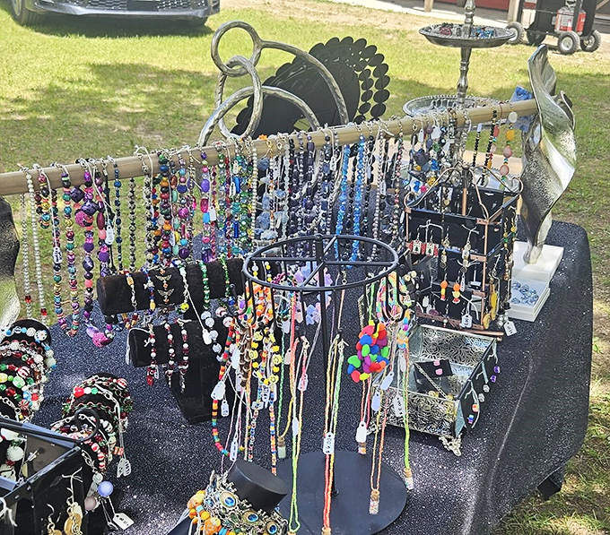 Handmade jewelry catches the light, offering everything from whimsical fun to genuine vintage pieces that could become family heirlooms or great conversation starters.