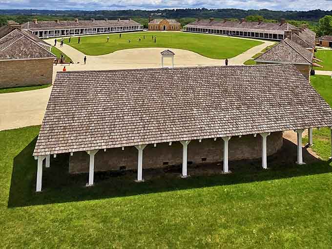 From above, Fort Snelling's strategic design becomes clear – a perfect military footprint commanding views of both river valleys below.