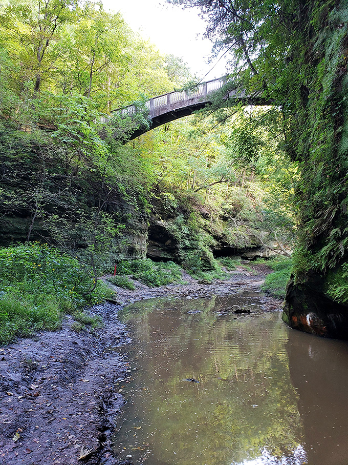 The bridge spans not just the physical gap but connects visitors to a world that existed long before highways and smartphones.