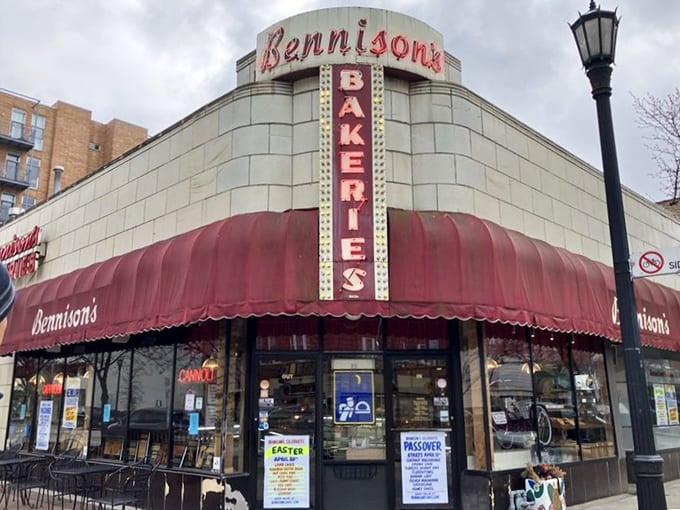 The bakery's exterior view shows why it's been an Evanston landmark for generations, with its distinctive architecture and welcoming presence.