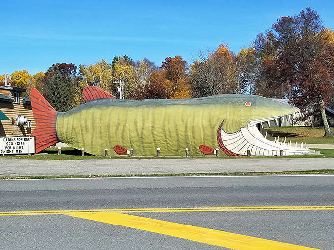 The 65-foot muskie structure stands proudly against the Minnesota sky, beckoning travelers with its whimsical charm and open-mouthed invitation.