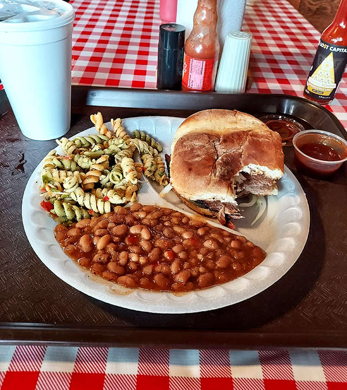 A sandwich that requires both hands and your full attention &ndash; with pasta salad that's had a proper introduction to herbs and beans that mean business.