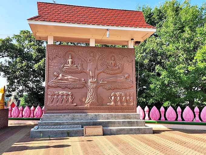 This carved relief panel tells Buddhist stories in stone, a permanent picture book of wisdom that needs no translation to appreciate its beauty.