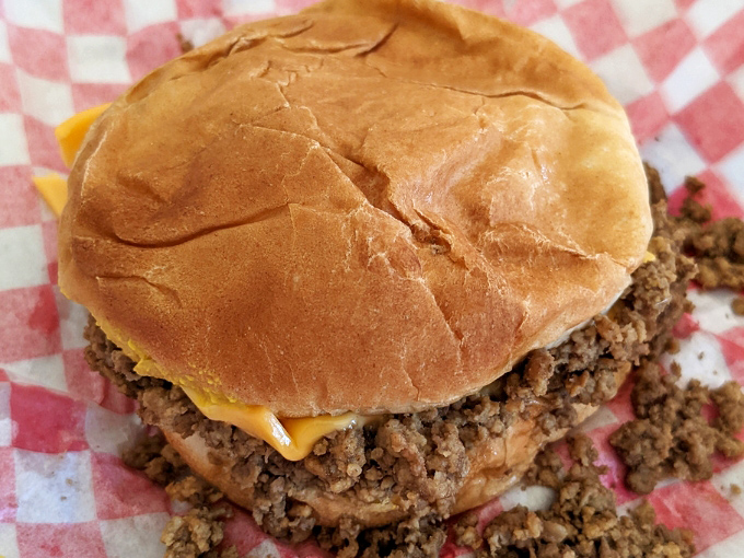 Pure comfort on a bun &ndash; this cheese-draped creation demonstrates why Tendermaid's loose meat sandwiches have achieved legendary status.