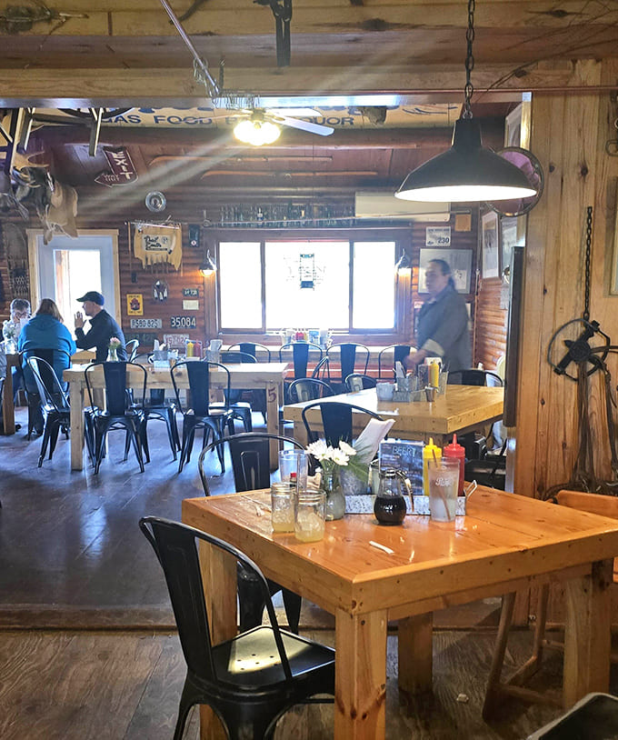 The dining area balances rustic charm with practical comfort &ndash; where strangers become friends over coffee and pancake challenges.