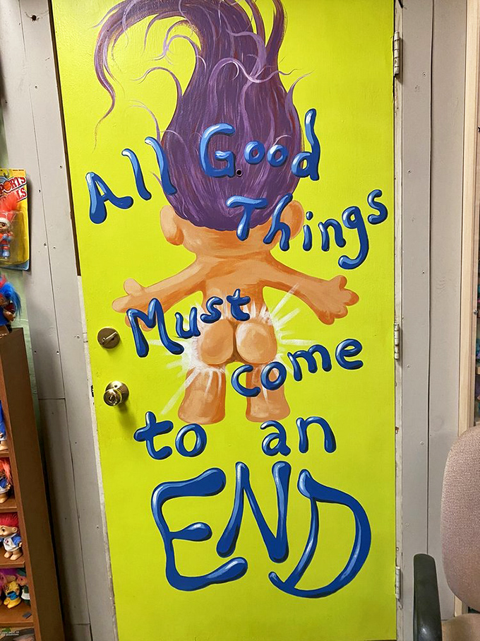 Sometimes the best philosophy comes from a door decorated with a wild-haired sage.