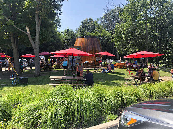 Nature provides the dining room at the Root Beer Barrel, where picnic tables under Michigan skies offer the perfect setting for summer memories.