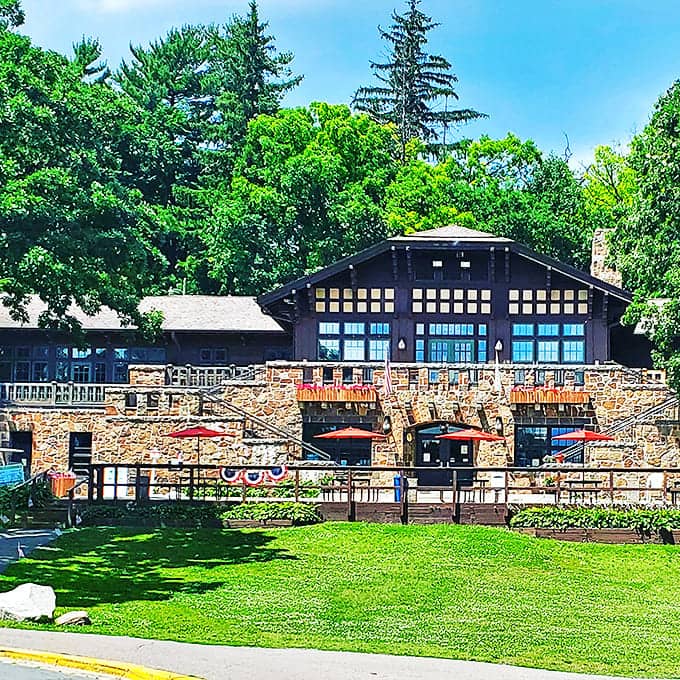 The historic chalet stands as a testament to craftsmanship, its stone foundation and timber frame welcoming visitors for generations.