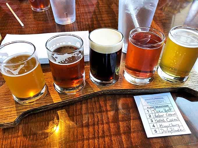 Beer flights arrive with helpful identifiers, turning tasting into an educational experience &ndash; though after the third sample, the learning curve might get a bit wobbly.
