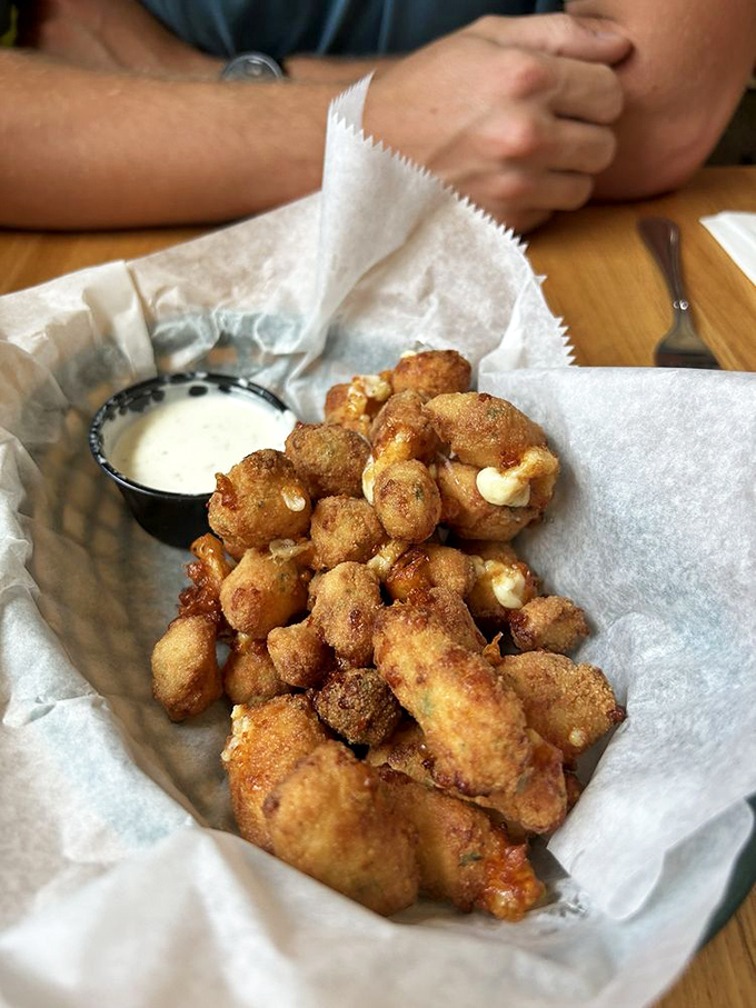 Crispy, golden cheese curds that squeak with Wisconsin pride, ready to be dunked in ranch and devoured between Star Wars references.