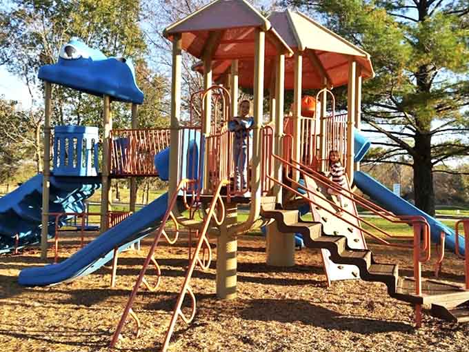 Hendelmeyer Park: Where playground equipment becomes the backdrop for childhood adventures and community gatherings throughout the seasons.