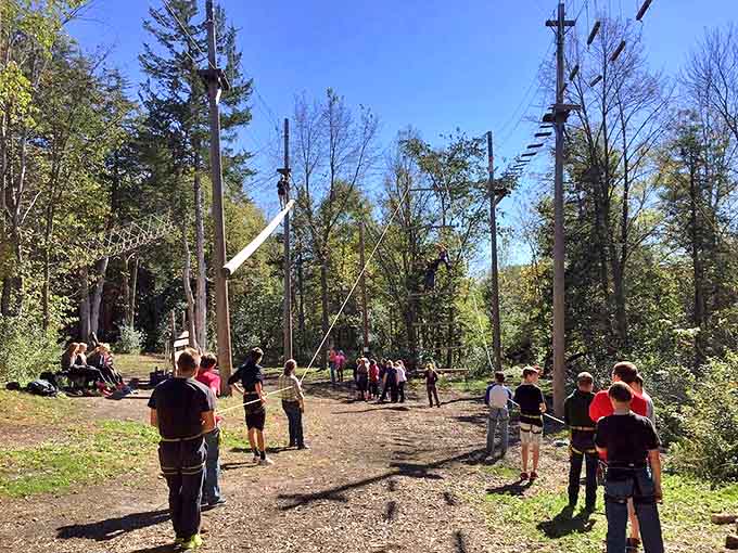 The high ropes course brings strangers together in shared adventure &ndash; nothing builds camaraderie faster than collective controlled terror.