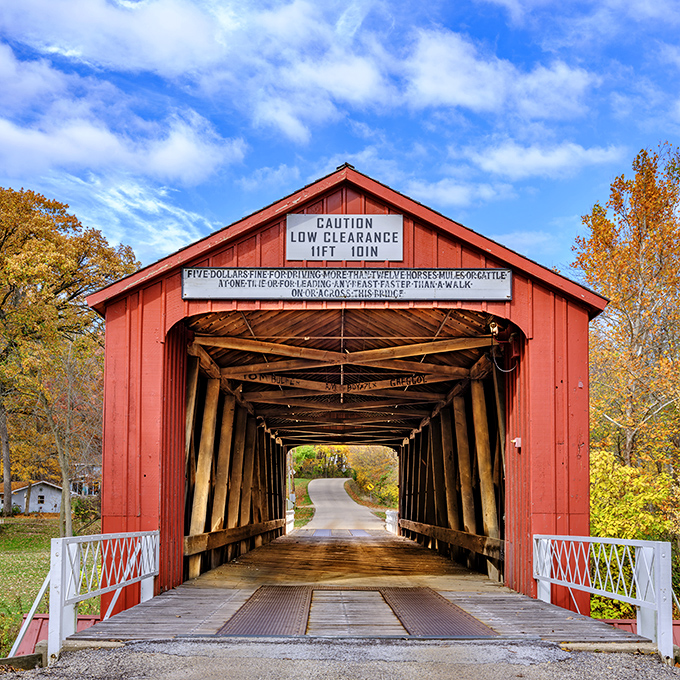 Step back in time at this classic covered bridge &ndash; where "low clearance" warnings are the only thing rushing you along.