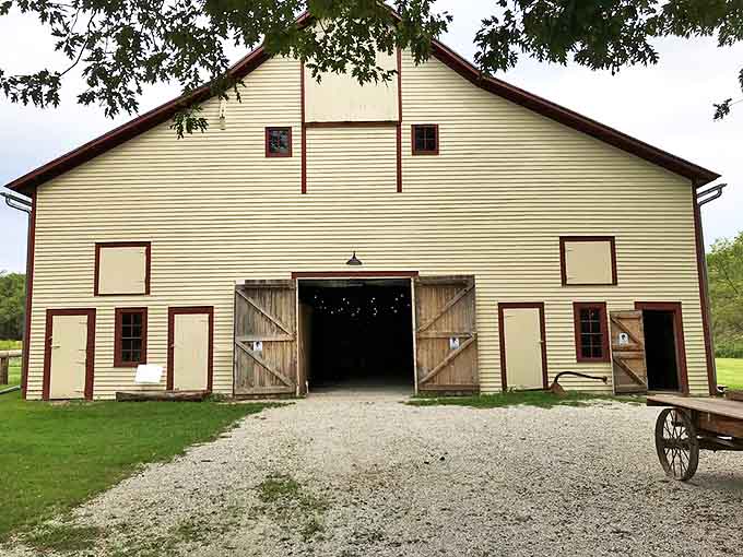 Historic Forestville's restored barn: This beautifully maintained structure stands as a testament to the area's 19th-century agricultural heritage.