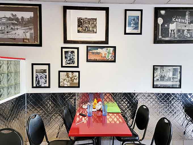 Vintage photographs line the walls, telling stories of the community through decades while diners create new memories below.