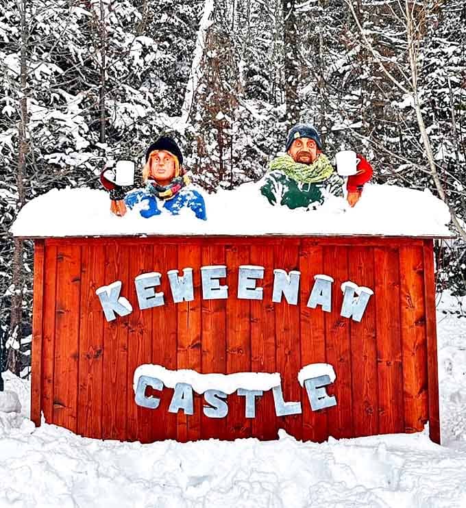 The Keweenaw Castle hot tub experience: where snow-covered guests clutch steaming mugs and wonder why they don't live like this all year round.