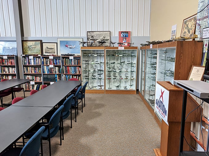 The research library houses thousands of aviation volumes where enthusiasts can lose themselves in technical manuals, histories, and pilots' personal accounts.
