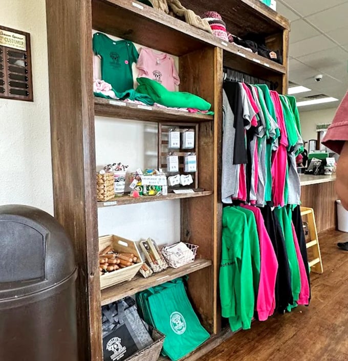 The merchandise corner offers colorful souvenirs to remember your sweet adventure long after the last lick.