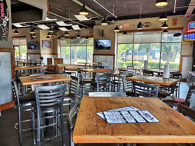 Spacious yet intimate, with enough TVs for sports fans without feeling like you're eating inside Best Buy.