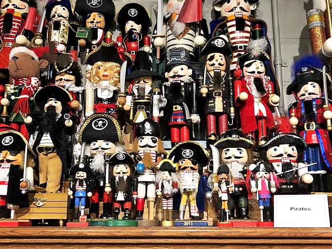 Ahoy, matey! These swashbuckling pirate nutcrackers look ready to commandeer your heart with their wooden charm.