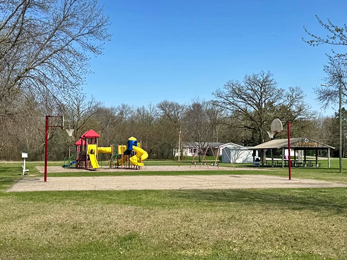 The community playground stands ready for the next generation of New York Mills residents to create childhood memories.