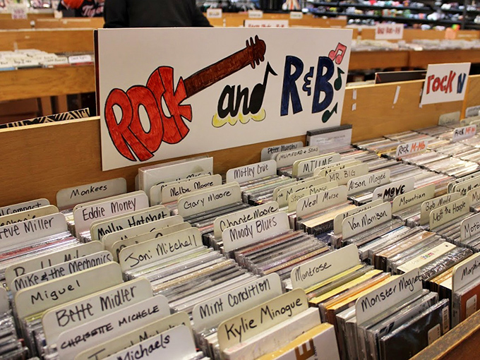 Rock and R&B CD Record Bins: Handwritten dividers guide you through musical history &ndash; from Monkees to Muse, each artist carefully cataloged for maximum browsing pleasure.