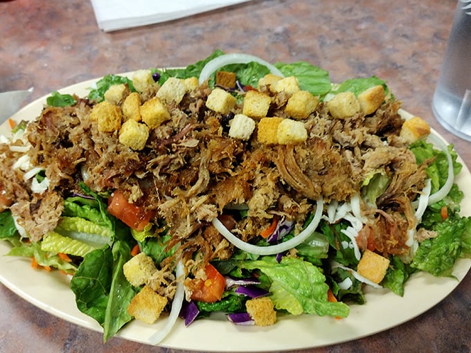Even the salads at Chuck's mean business &ndash; fresh greens topped with smoky pulled meat create the rare salad that causes barbecue envy.