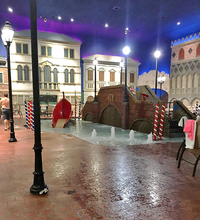 Gentle waters invite relaxation while the twilight-painted ceiling creates an eternal golden hour for your aquatic adventures.