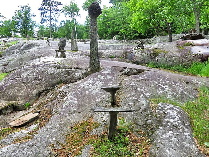 Gravity-defying stone balancing acts demonstrate the patient precision of their creator, who worked without mortar or adhesives to create these seemingly impossible formations.