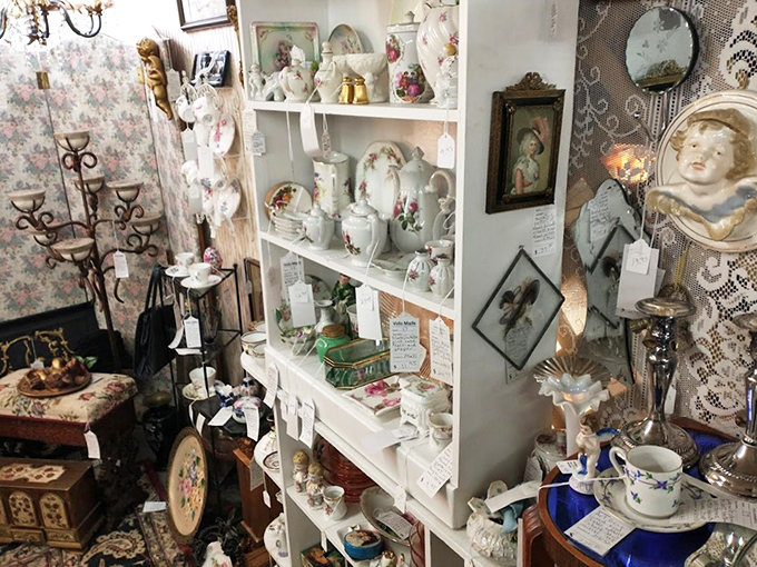 Classic Mason jars in various shades of blue line the shelves like liquid sky &ndash; practical history that's both beautiful and functional.