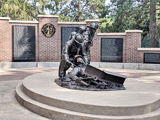The Fire & EMS Memorial's powerful bronze sculpture honors first responders, reminding us of the bravery that keeps communities safe every single day.