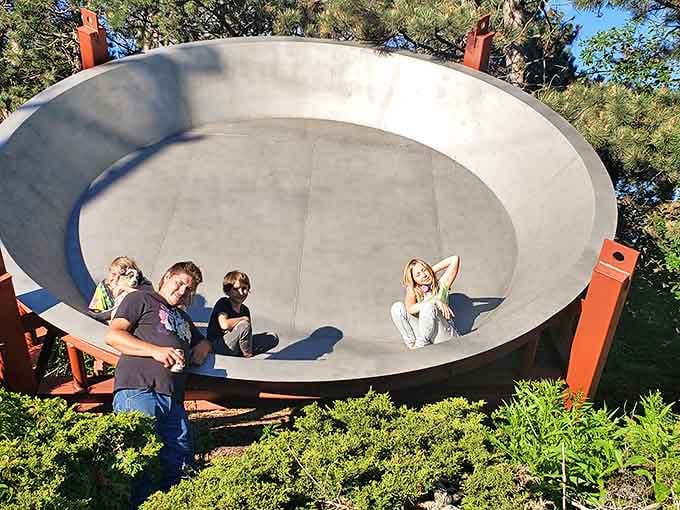 Families turn the massive dish into an impromptu playground&mdash;perhaps the only pie pan in America that doubles as a skate park.