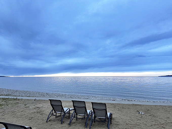 Those three chairs aren't just seating &ndash; they're front-row tickets to nature's daily sunset spectacular.