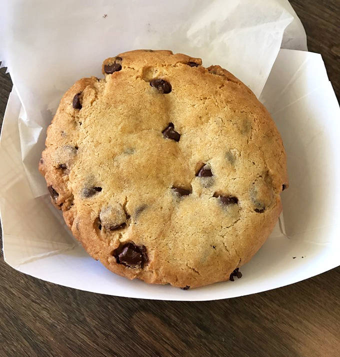 That chocolate chip cookie is the size of your face, which is convenient since that's where it's headed anyway.