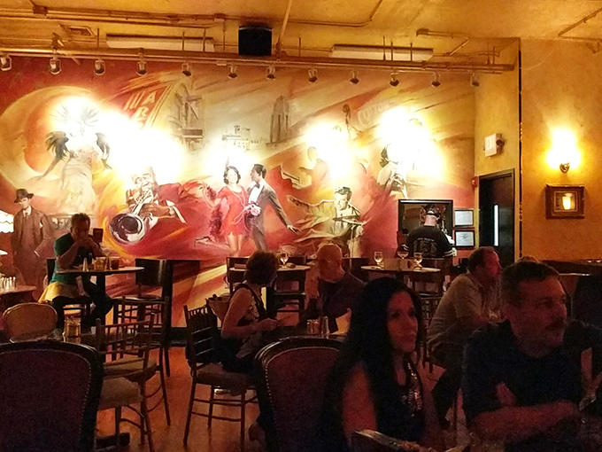 The mural watches over diners like a painted time portal, capturing the energy and spirit of an era when fun was rebellious.