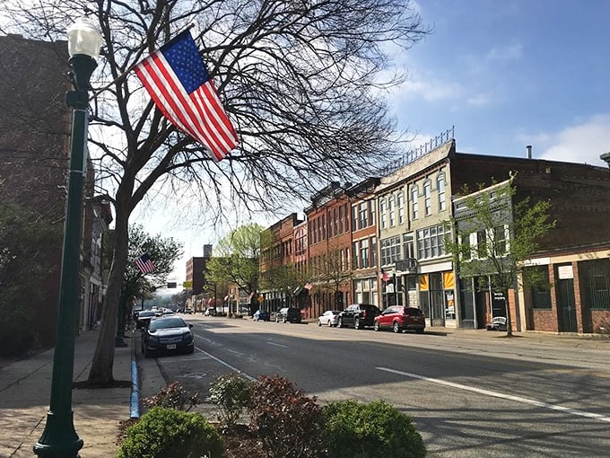 Marietta's downtown vista reveals a perfect small-town tableau, where historic buildings stand shoulder-to-shoulder like old friends sharing stories across centuries.
