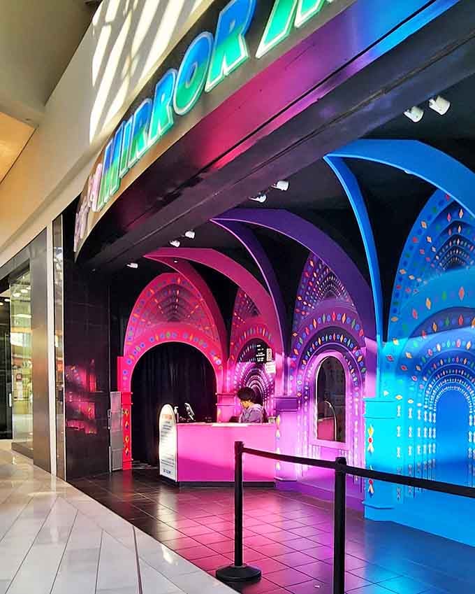 The entrance's multi-colored design scheme hints at the visual feast waiting inside for those brave enough to enter.