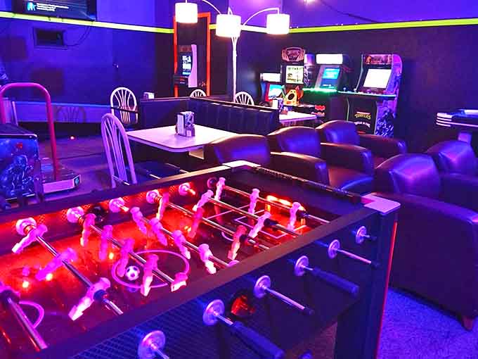 Foosball table: Tiny plastic athletes await your command in this tabletop stadium where friendships are tested and bragging rights are earned.