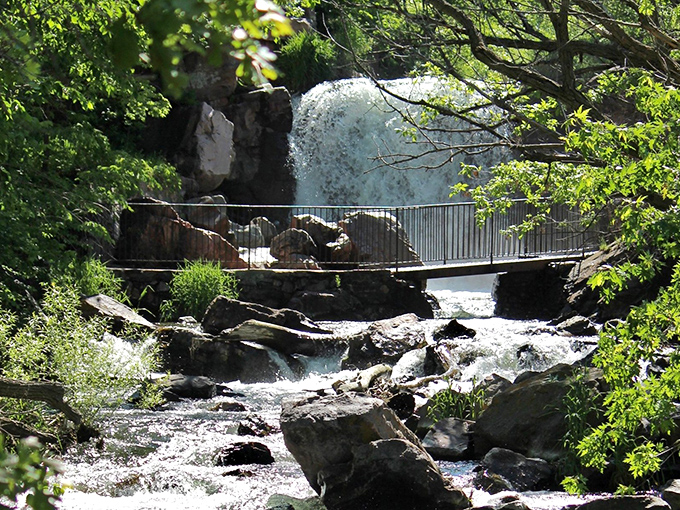 A viewing platform perfectly frames the falls, proving that sometimes the best things in Minnesota aren't hiding in Minneapolis or St. Paul.