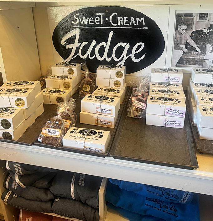 Boxes of creamy fudge stand at attention, ready to transform an ordinary day into something special.
