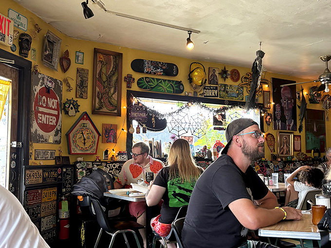 Every inch of wall space tells a story, creating a visual feast that somehow makes the actual feast taste even better.