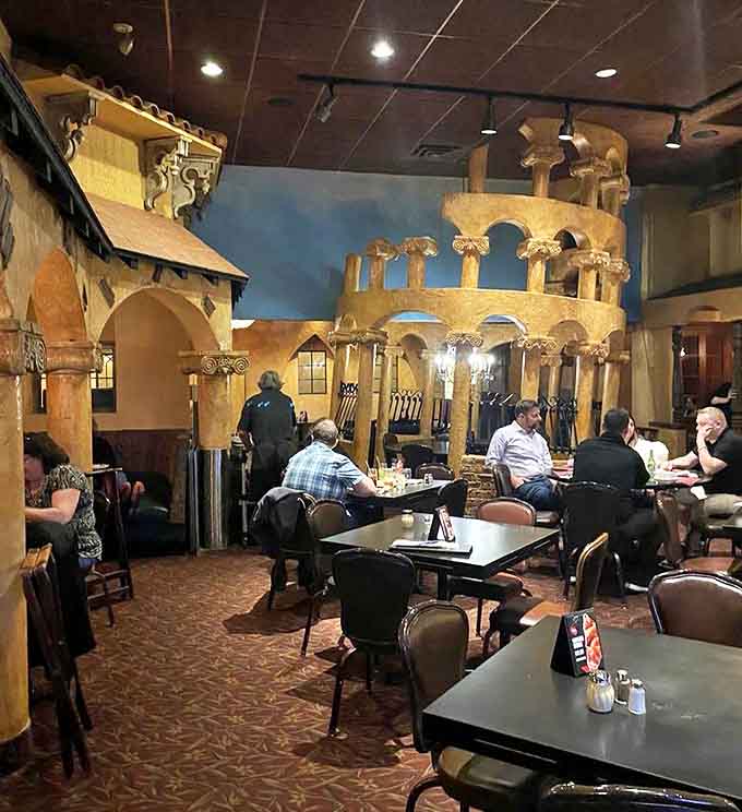 The Italian village concept comes alive with architectural details that transform dinner into a Mediterranean getaway without the airfare.