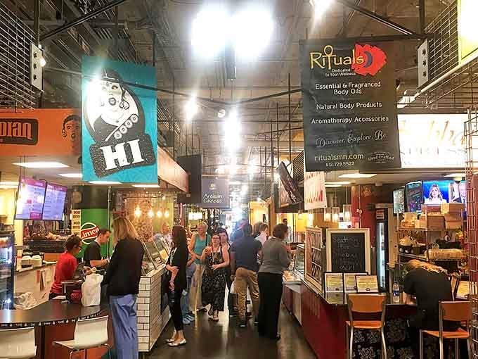 Shoppers browse with purpose and pleasure, each finding their own path through this indoor bazaar of global delights.