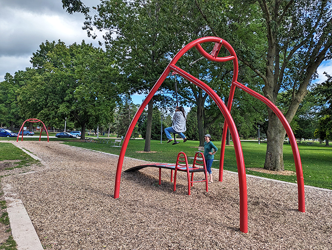 Modern playground equipment brings out the inner daredevil in visitors young and old &ndash; parents, prepare to hear "Watch this!" approximately 847 times.