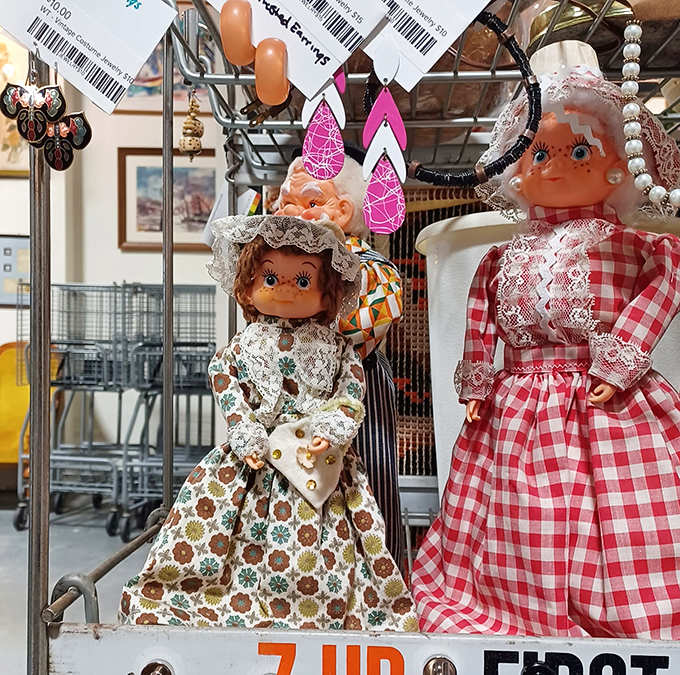 These well-dressed vintage dolls in their patterned frocks look ready for a tea party that's been waiting to happen since 1965.