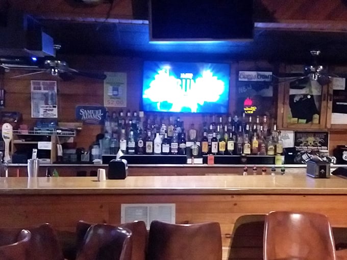 The well-stocked bar stands ready to complement your burger adventure with cold Wisconsin brews and conversation-starting cocktails.