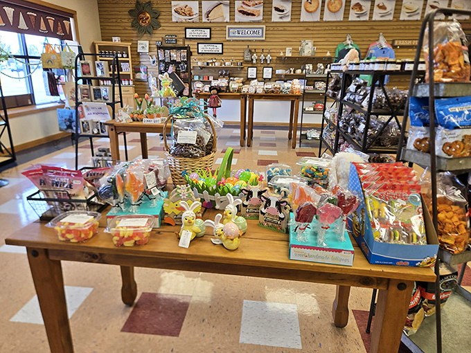 Colorful popcorn and treats line the shelves like edible jewels. The perfect road trip snack for the drive home &ndash; if they last that long.